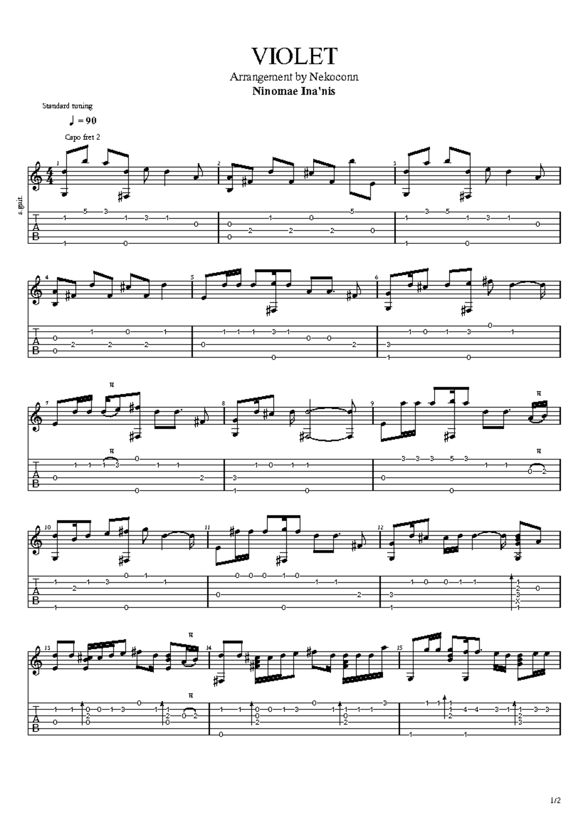 Violet - Music tab - VIOLET Arrangement by Nekoconn Ninomae Ina'nis ...