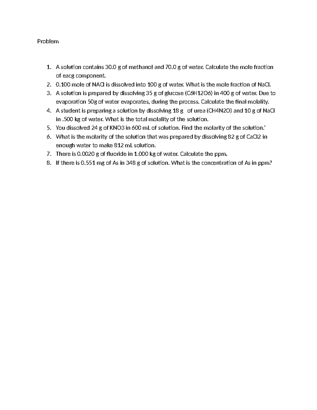 Chemistry 101: Solution Calculations and Concentration Problems - Studocu