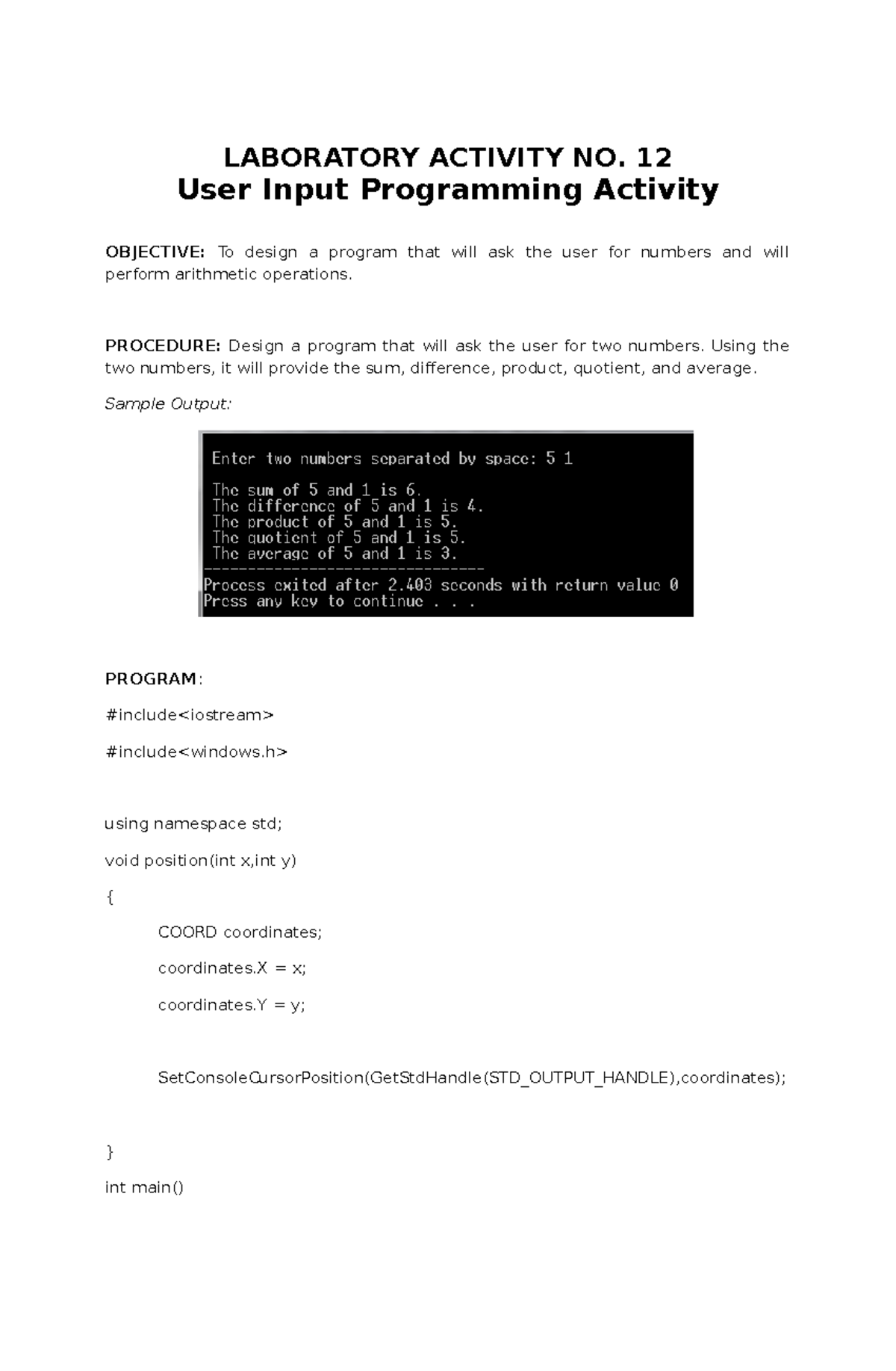 Programming Lab Report 12 - Computer Engineering - PangSU - Studocu
