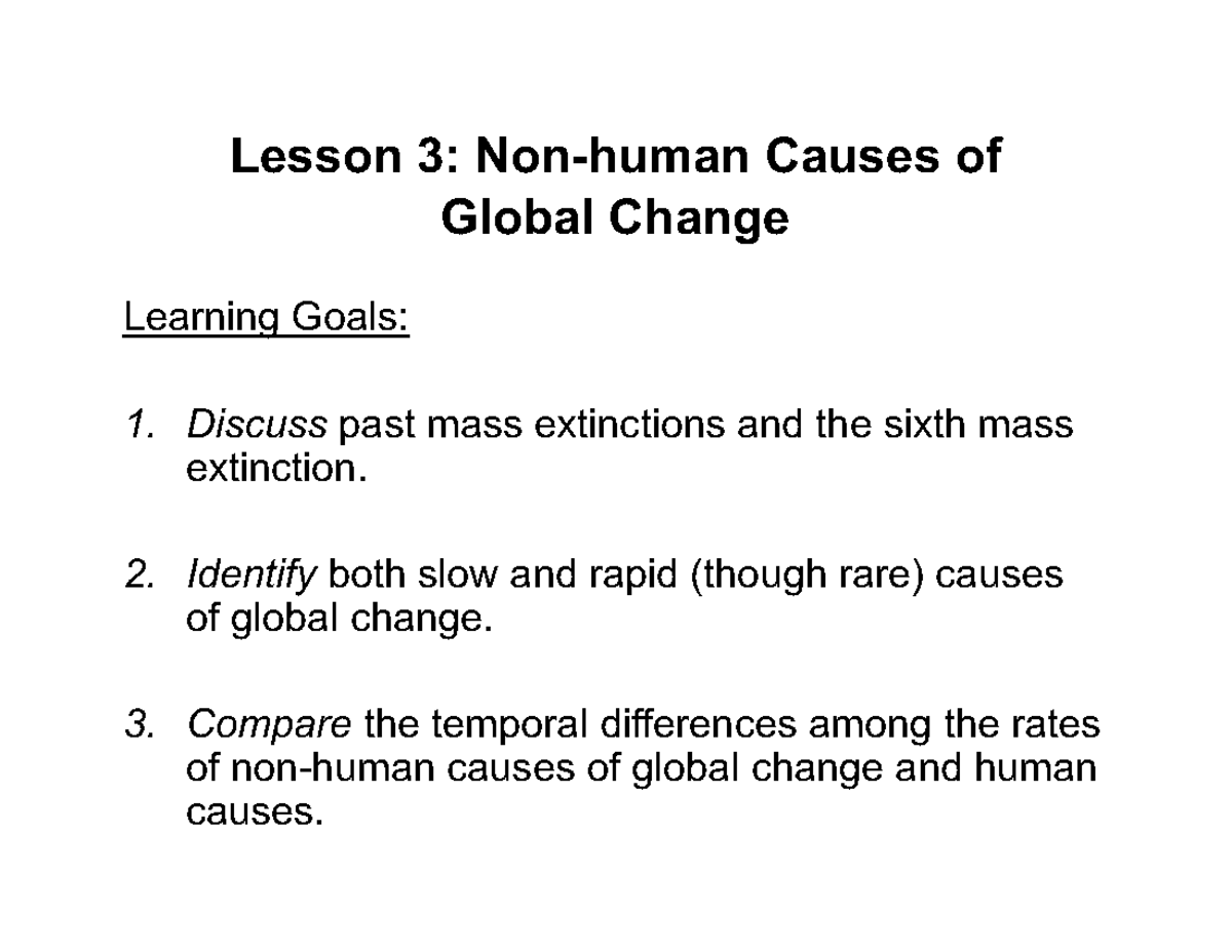 Lesson 3: Non-Human Causes of Global Change & Extinctions - Studocu