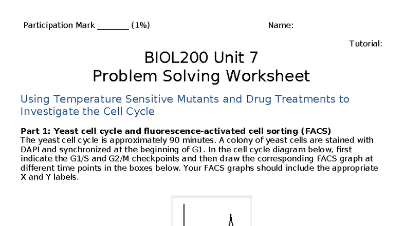 BIOL200 Unit 7: Yeast Cell Cycle & Temperature Sensitive Mutants ...