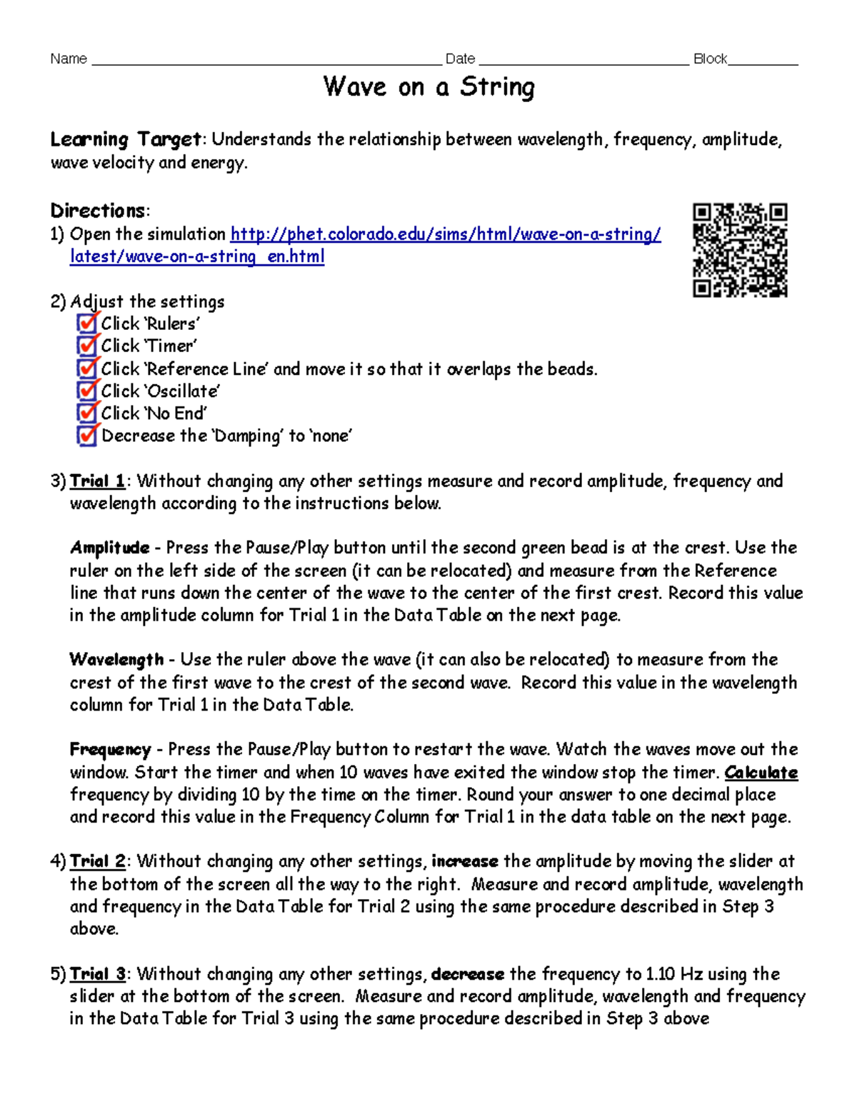 Wave on a String Simulation - PHET Lab Report - Studocu