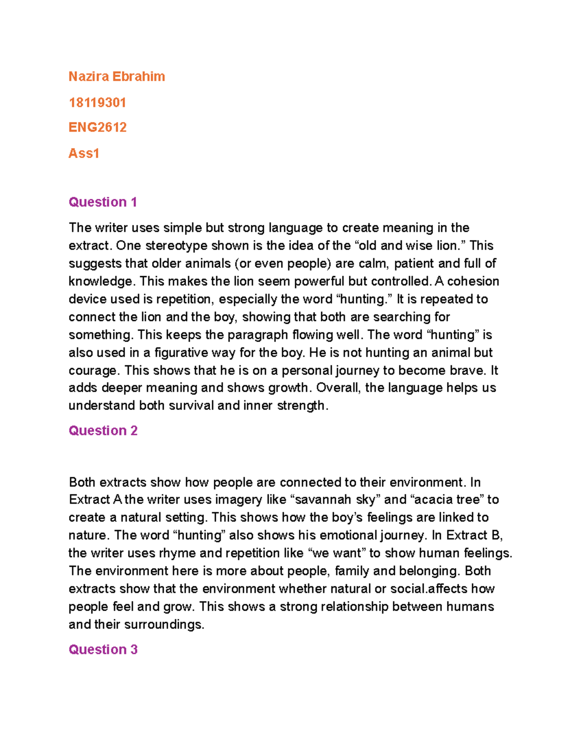 ENG2612 - Essay on Language, Environment, and Humour in Literature ...