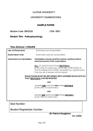 Past Paper Exam - ULSTER UNIVERSITY UNIVERSITY EXAMINATIONS 2018 ...