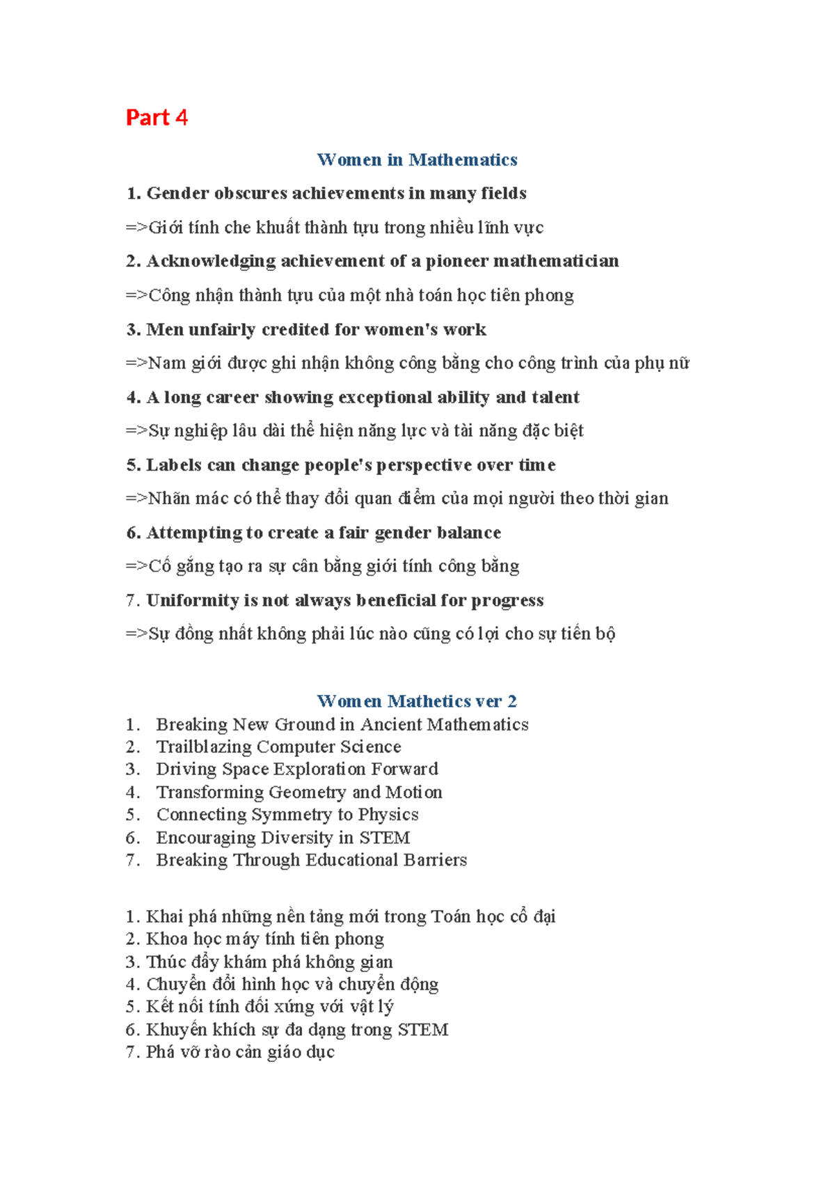 Part 4: Women in Mathematics - Gender Perspectives and Achievements ...