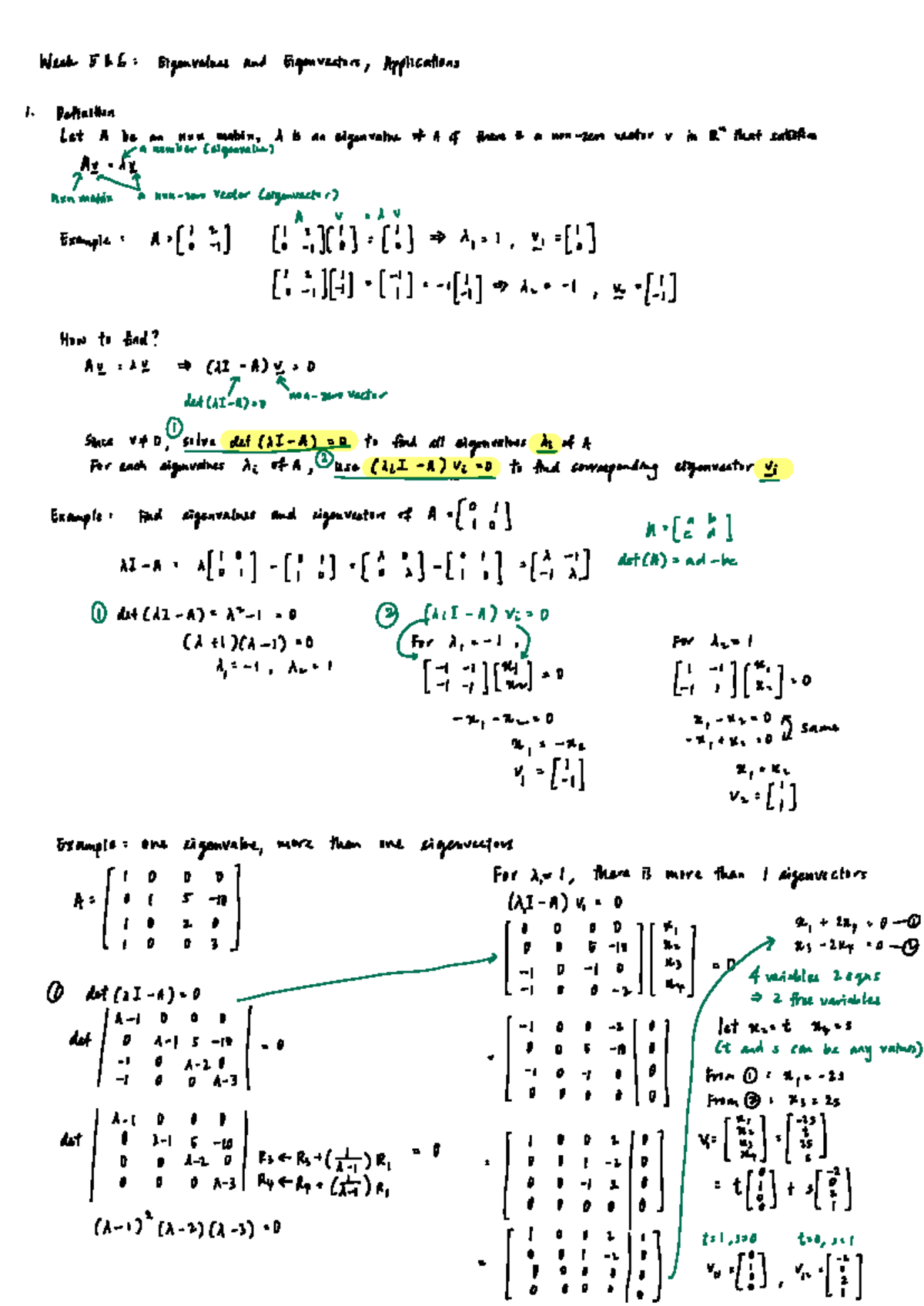 Week 5&6 - Eigenvalues, Eigenvectors, and Their Applications - Studocu
