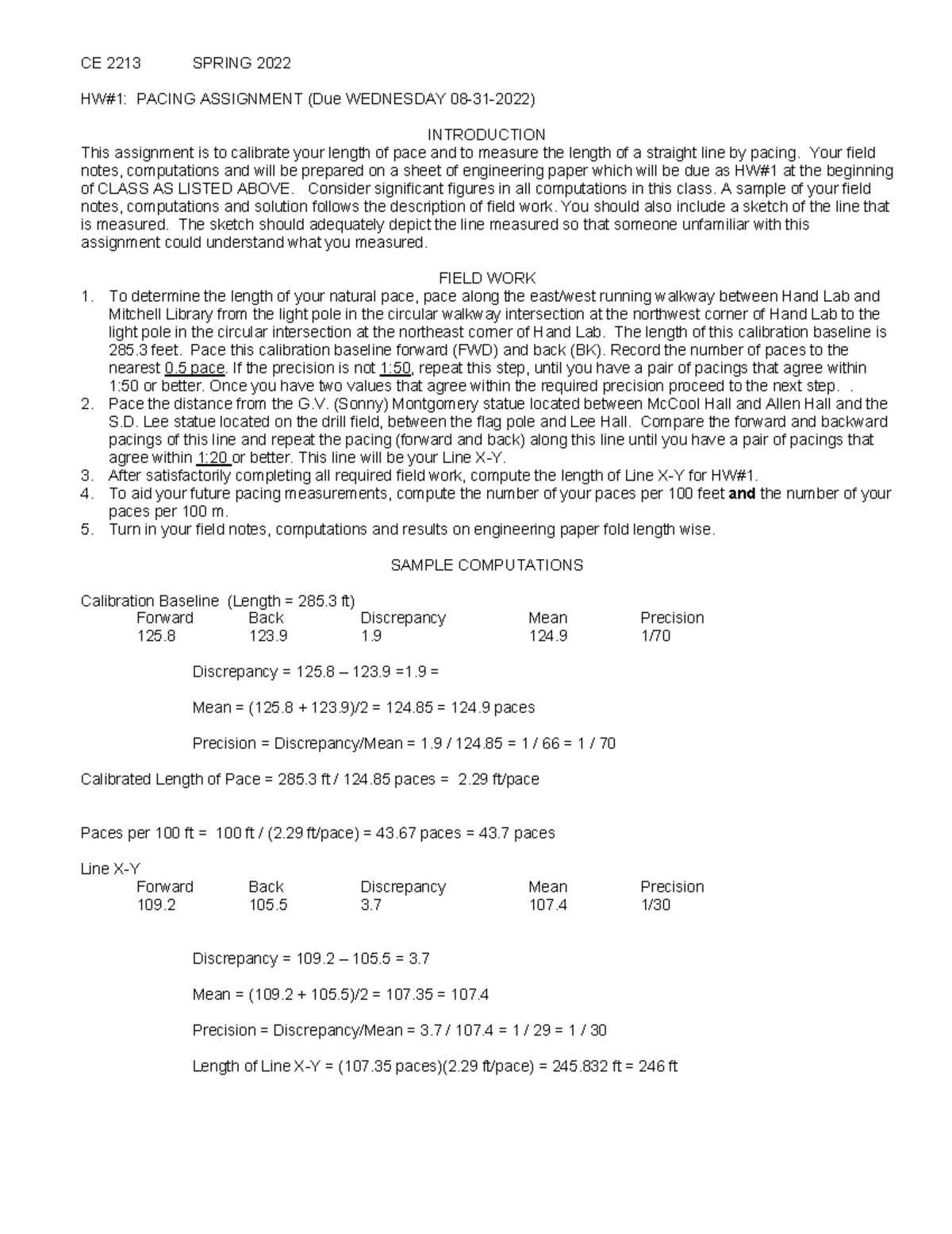 Pacing Homework - CE 2213 SPRING 2022 HW#1: PACING ASSIGNMENT (Due ...