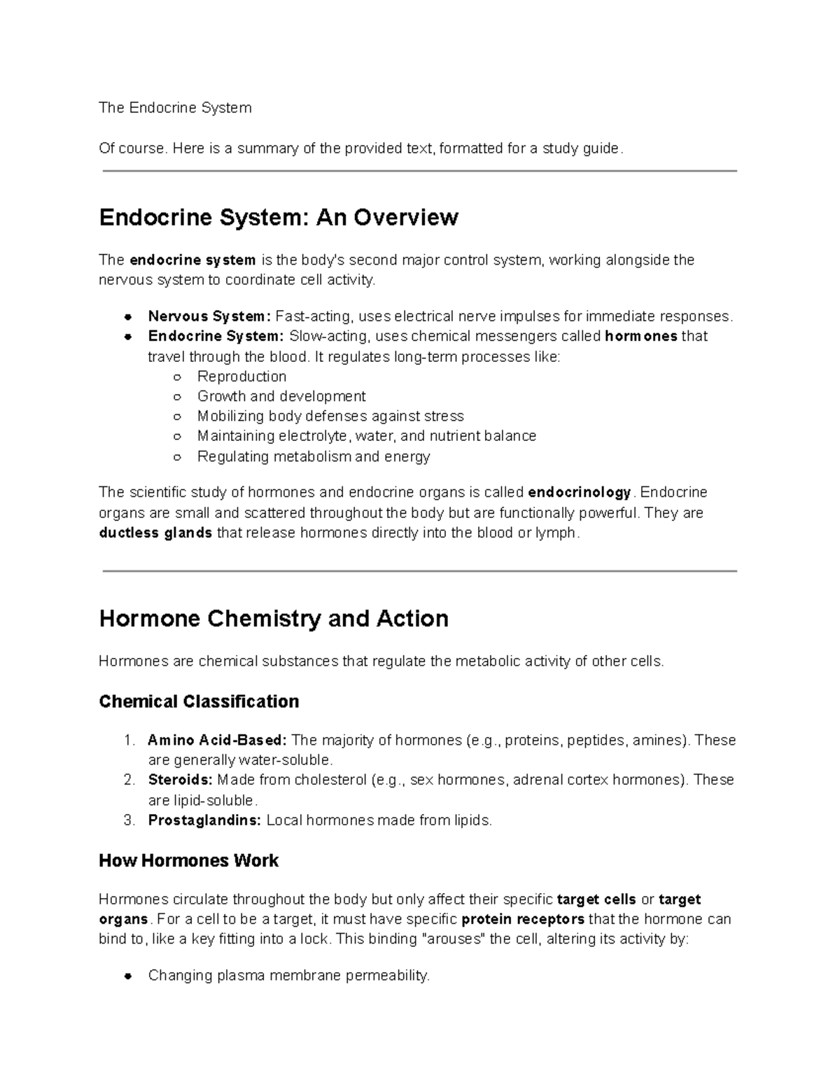 Endocrine System Overview: Key Concepts and Hormones (BIO 101) - Studocu