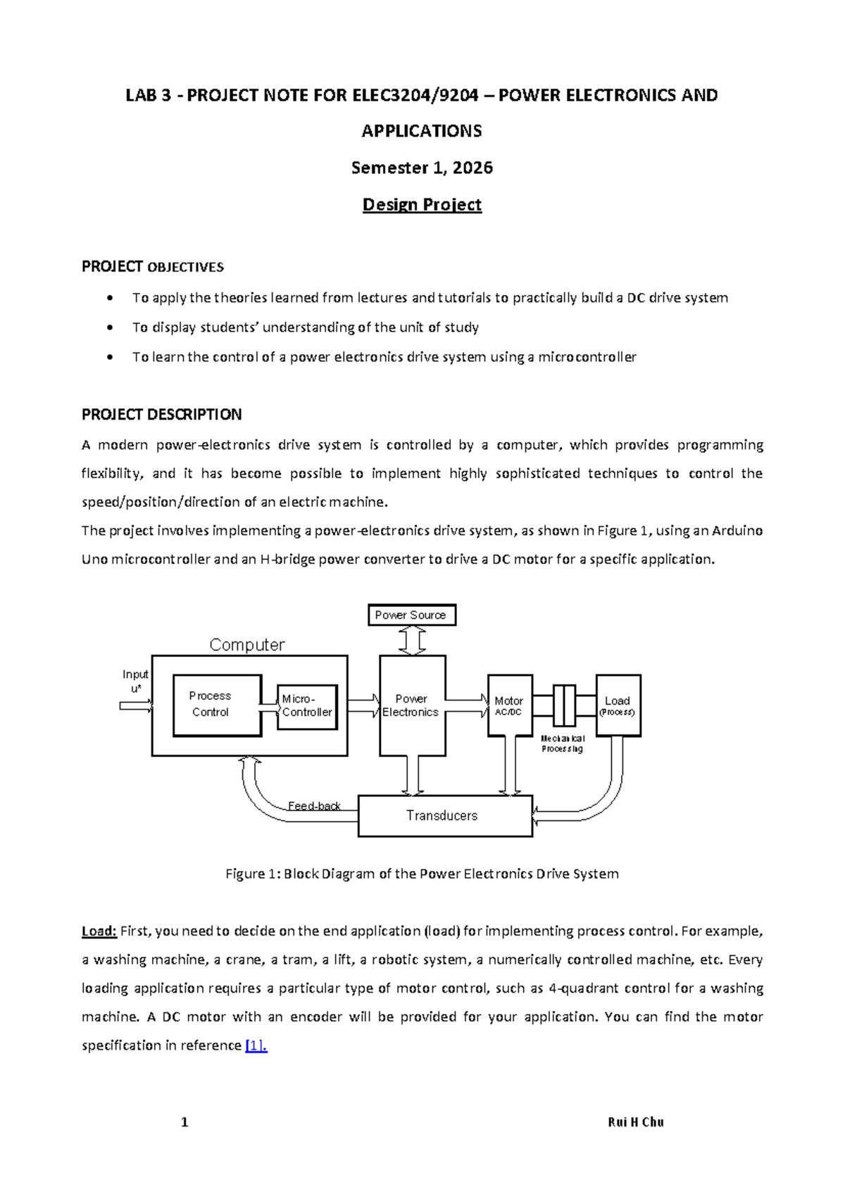 Lab 3 ELEC3204 Design Project: DC Drive System Implementation - Studocu
