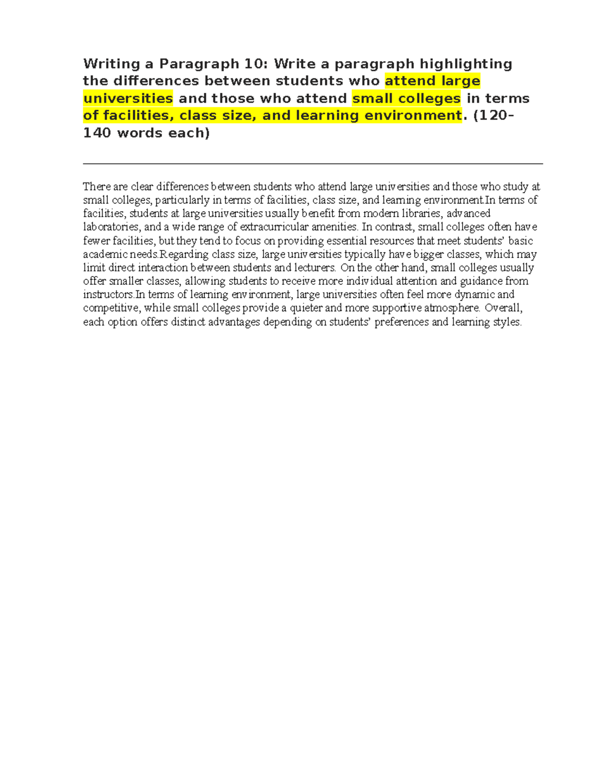 Comparing Large Universities vs. Small Colleges: Facilities & Learning ...