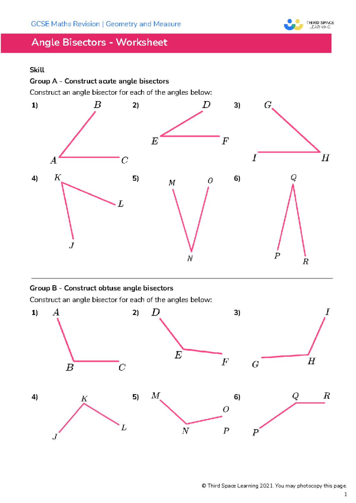 GCSE Maths Revision: Angle Bisectors Worksheet (Geometry & Measure ...