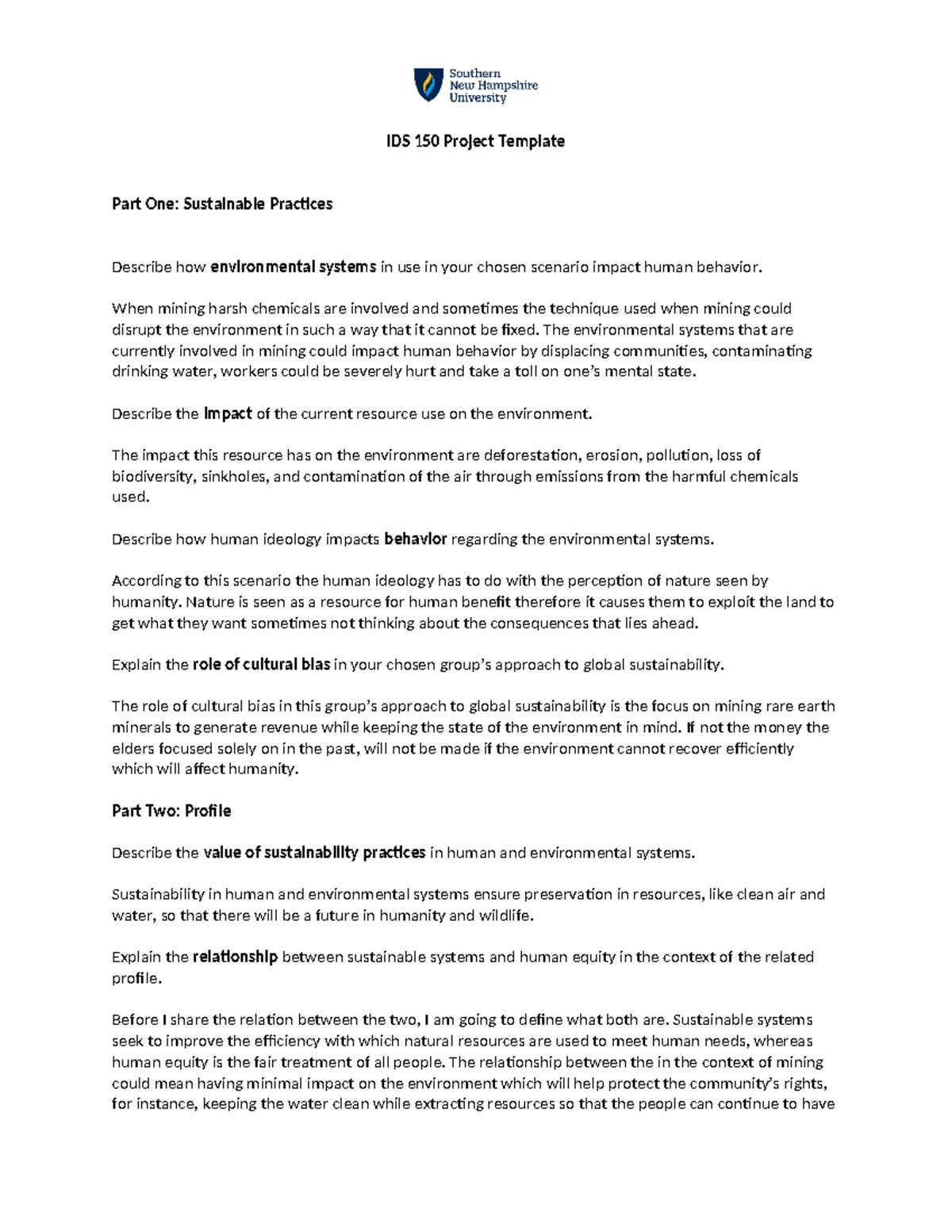 IDS 150 Project Draft 2: Sustainable Practices in McBurrow Mining - Studocu