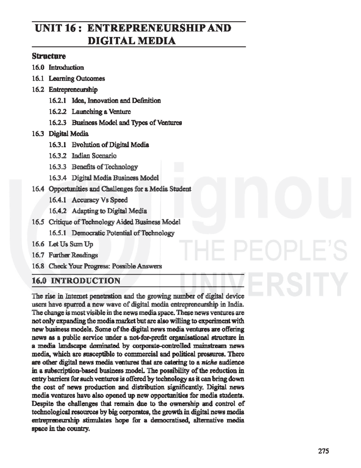 Block-04 ICT for Development Unit-16 - UNIT 16 : ENTREPRENEURSHIP AND ...
