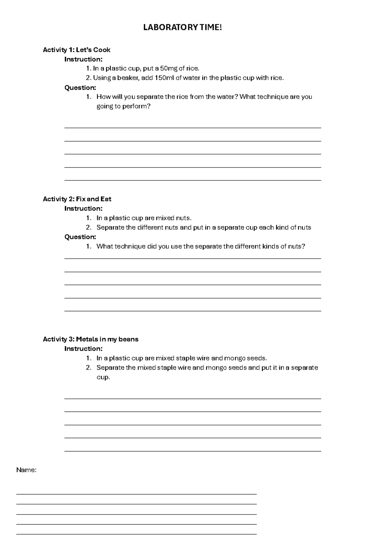 LAB 101: Activity Instructions for Separation Techniques - Studocu