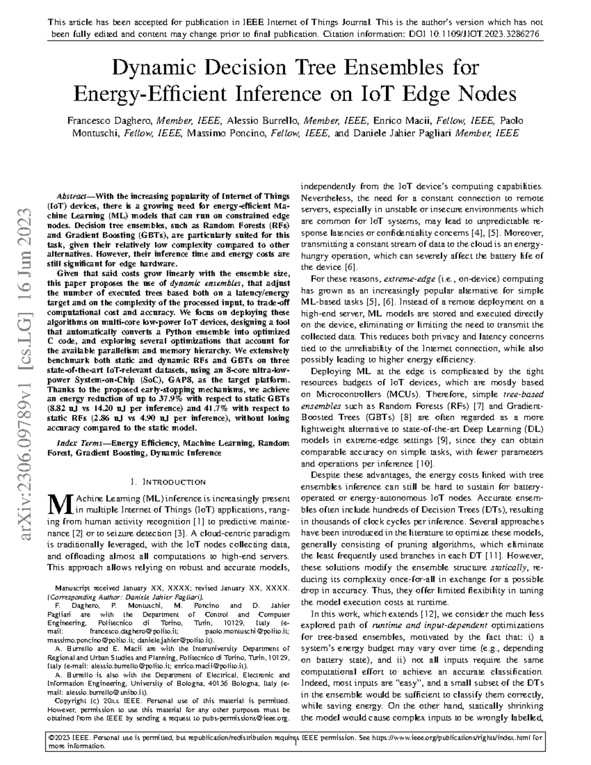 Dynamic Decision Tree Ensembles for Energy-Efficient Inference on IoT Edge Nodes - Studocu