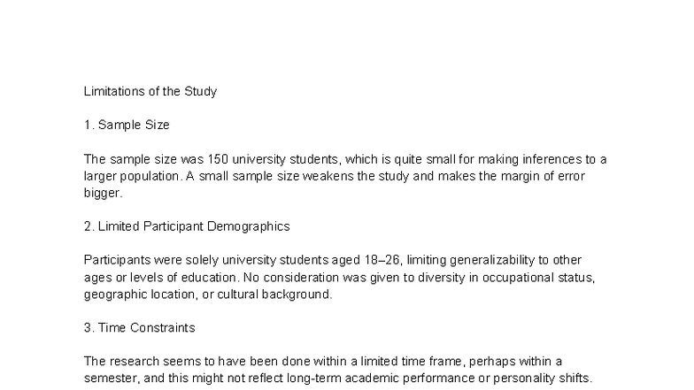 Limitations of the Study - MNO Analysis and Sample Size Issues - Studocu