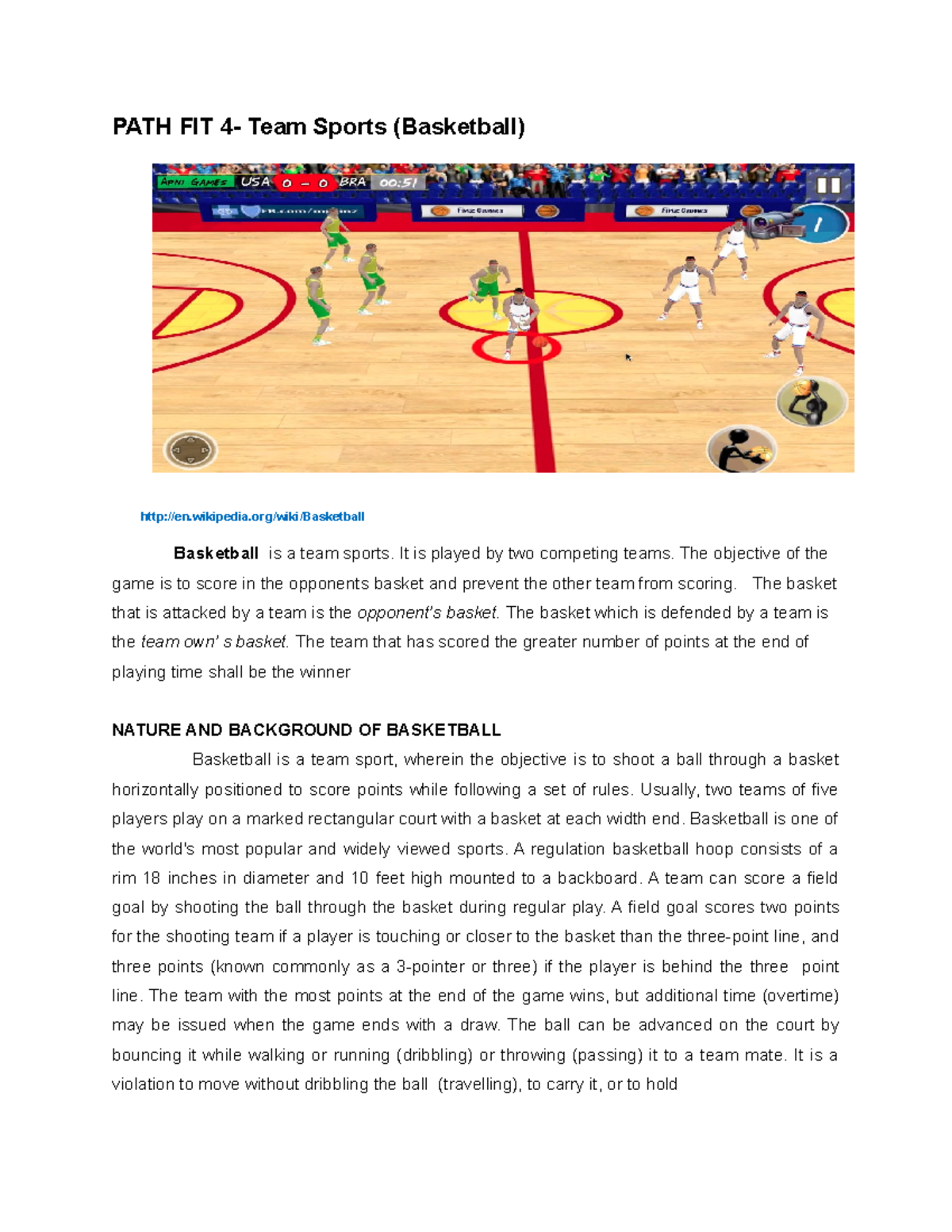 PATH FIT 4-Module 1 for Basketball handouts - PATH FIT 4- Team Sports ...