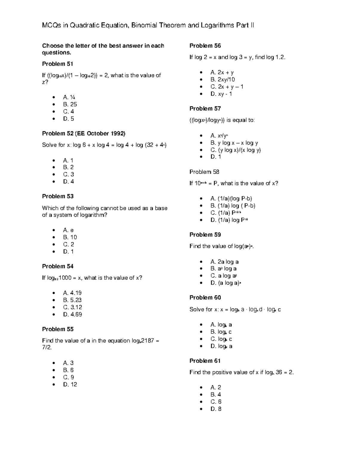 Computation and Practice Exercises: EE & ME Exam Questions - Studocu