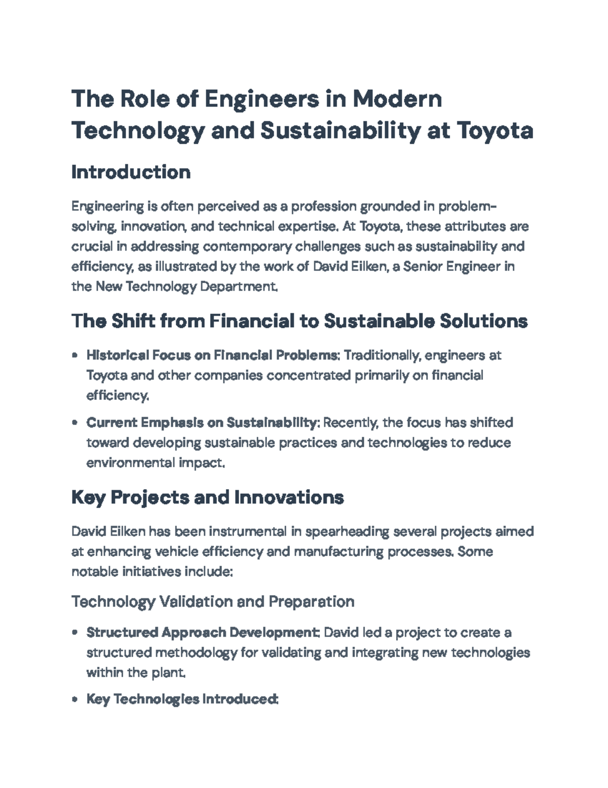 Toyota Engineering: Transitioning to Sustainability and Efficiency ...