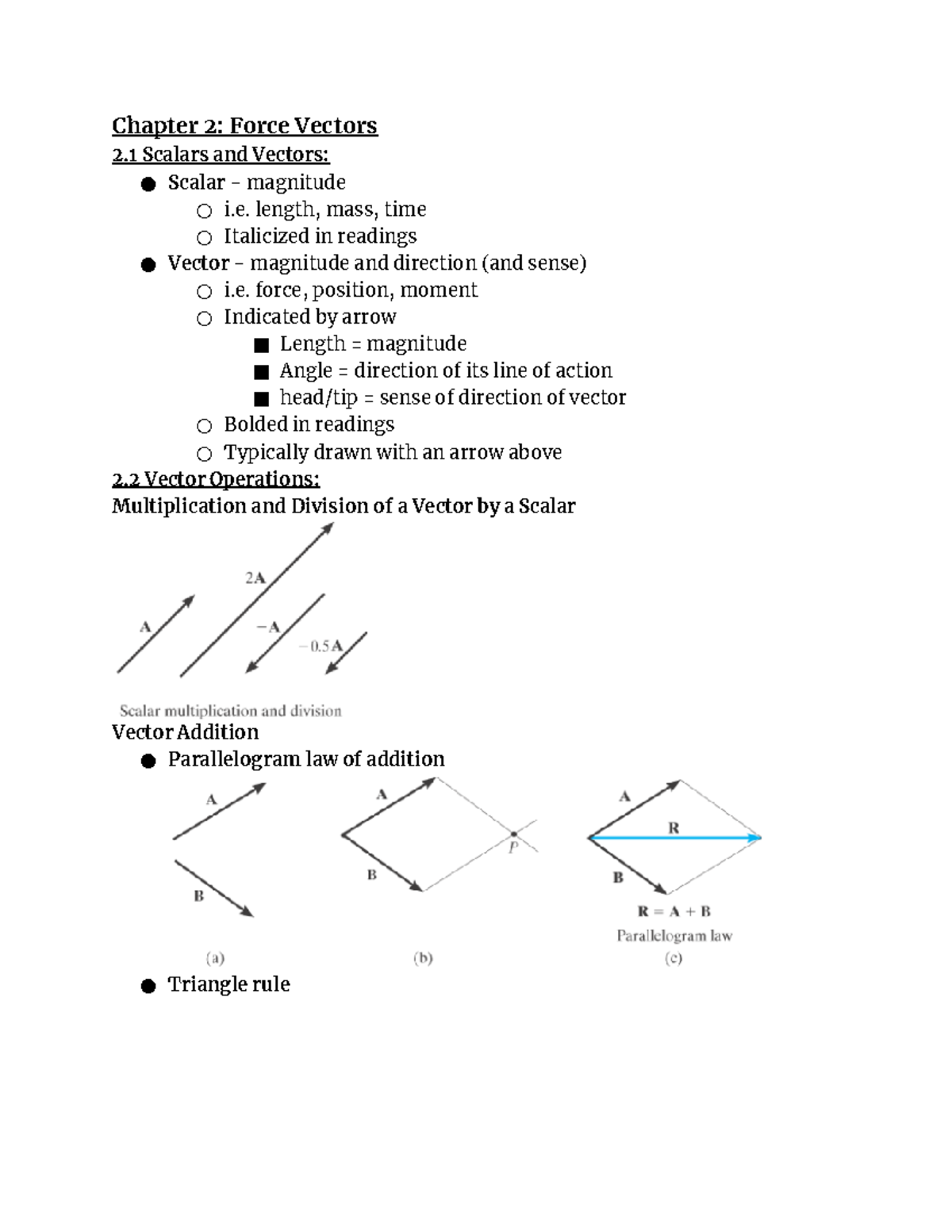 Chapter 2 Force Vectors - Chapter 2: Force Vectors 2 Scalars and ...