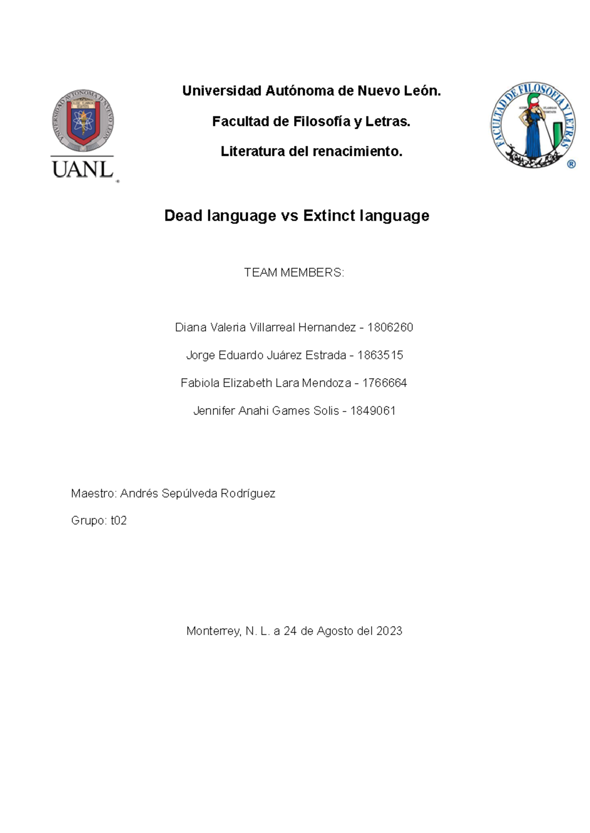 Dead Language Vs Extinct Language - Universidad Autónoma de Nuevo León ...