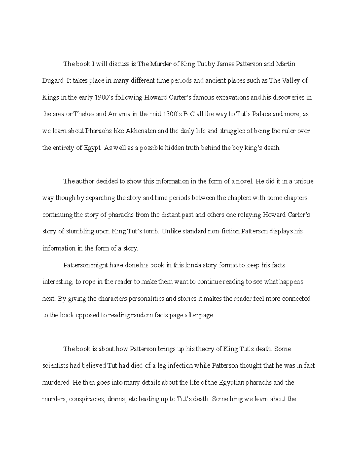 ENG 202: Book Review of "The Murder of King Tut" by Patterson - Studocu