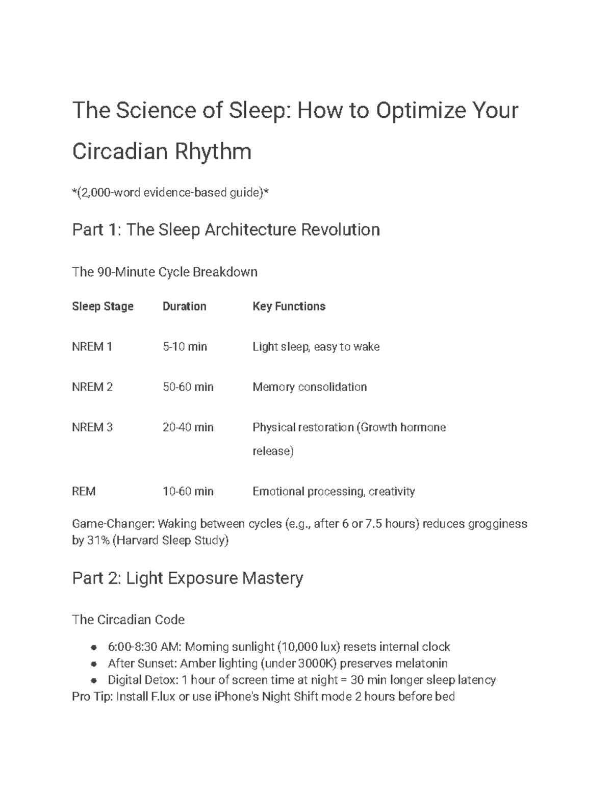 The Science of Sleep: Optimizing Circadian Rhythm (Part 1 & 2) - Studocu