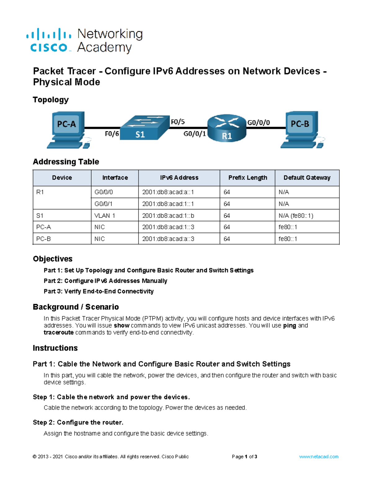 12.9.2 Packet Tracer: Setting Up & Configuring IPv6 on Devices - Studocu