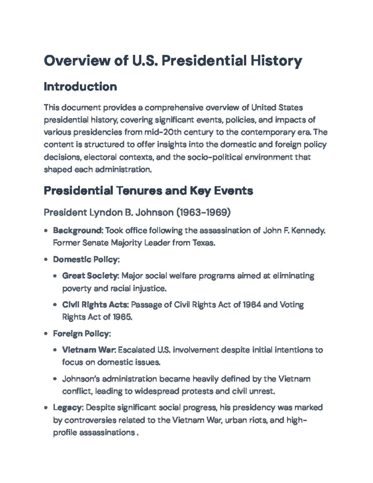 U.S. Presidential History: Key Events and Policies Analysis - Overview ...