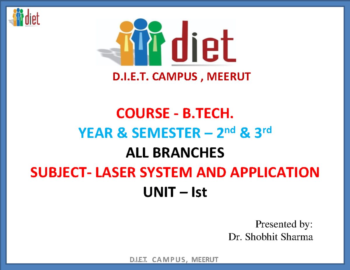 B.TECH 3RD SEM Laser System and Application Notes 2024-25 - Studocu