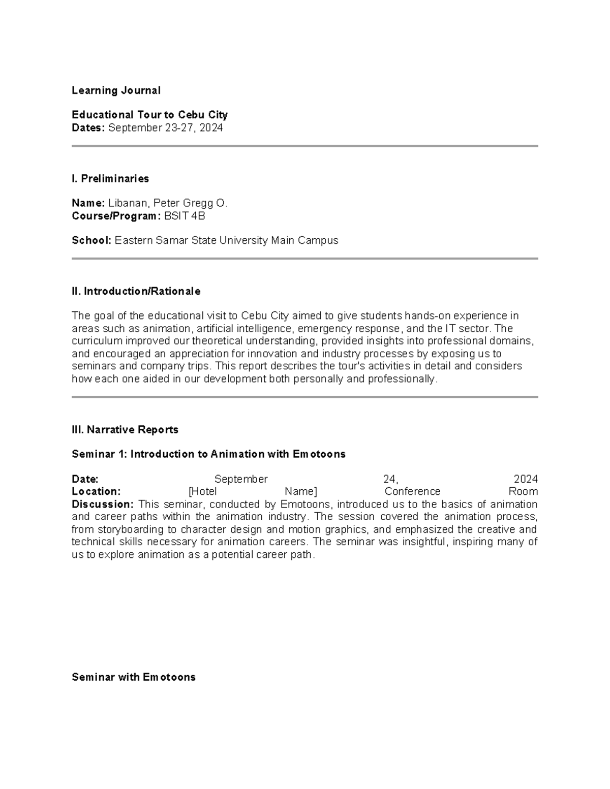 Educational Tour Narrative Report - Cebu City (BSIT 4B) - Studocu