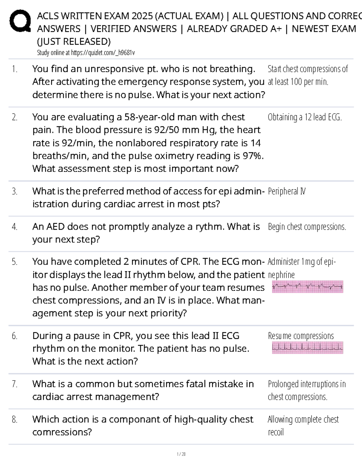 ACLS WRITTEN EXAM 2025: ALL QUESTIONS & VERIFIED ANSWERS - Studocu