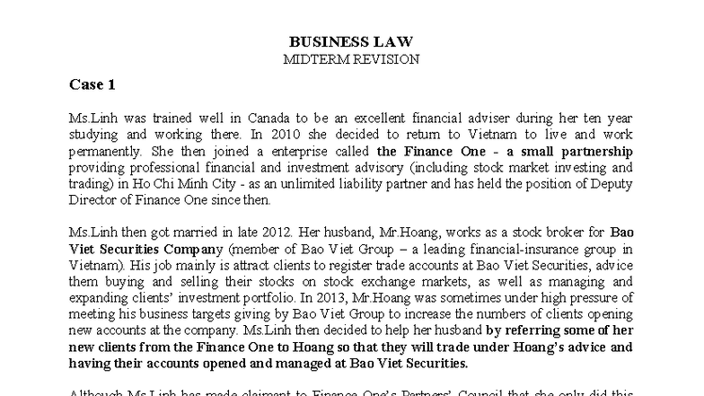 BUSINESS LAW MIDTERM REVISION: Case Studies on Partnership Issues - Studocu