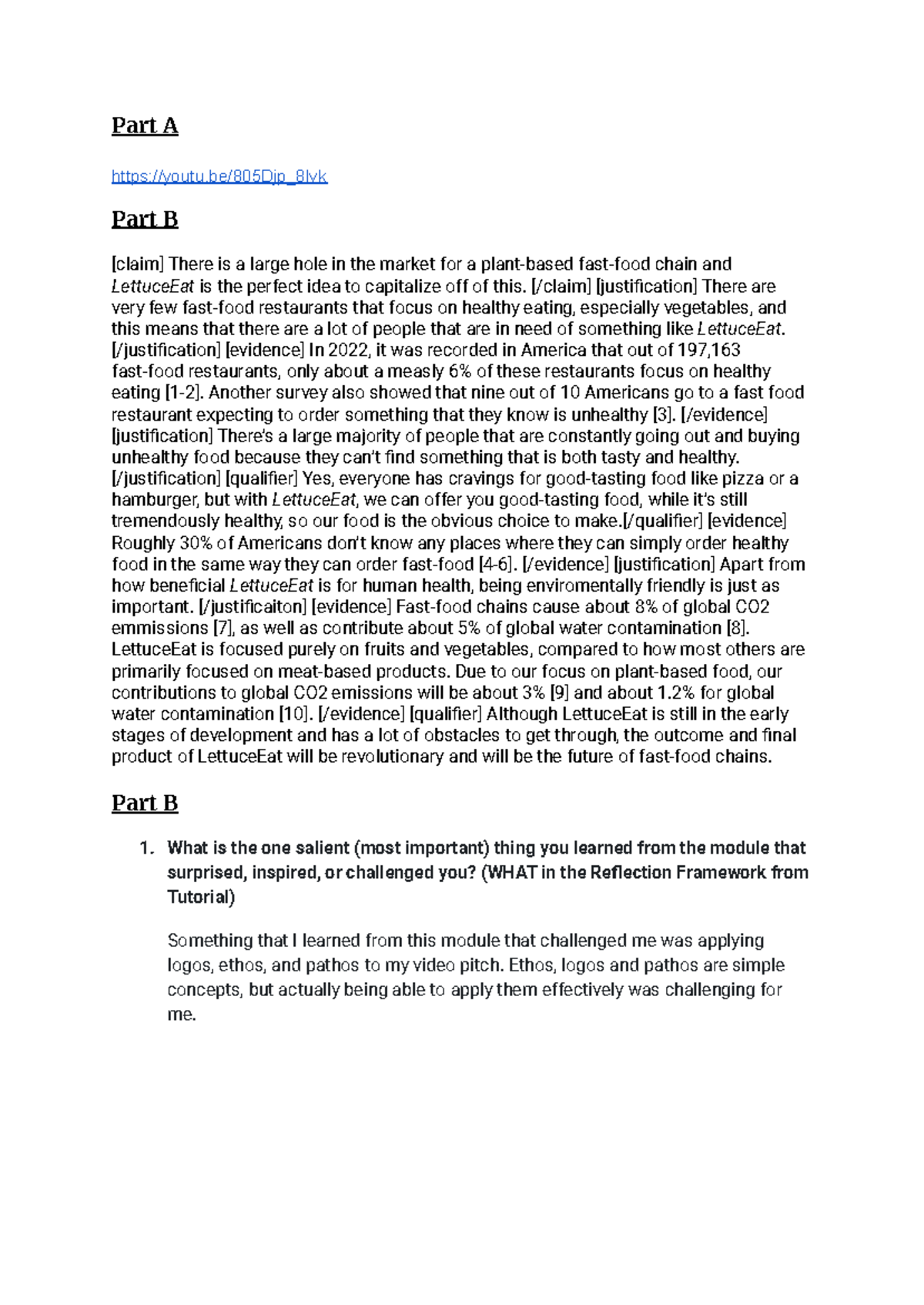 ENG 1101 Assignment 4: LettuceEat Business Concept & Reflection - Studocu