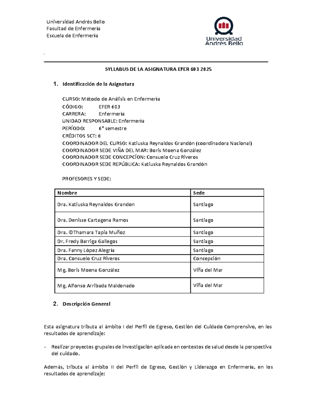 Syllabus EFER 603: Método de Análisis en Enfermería 2025-1 - Studocu