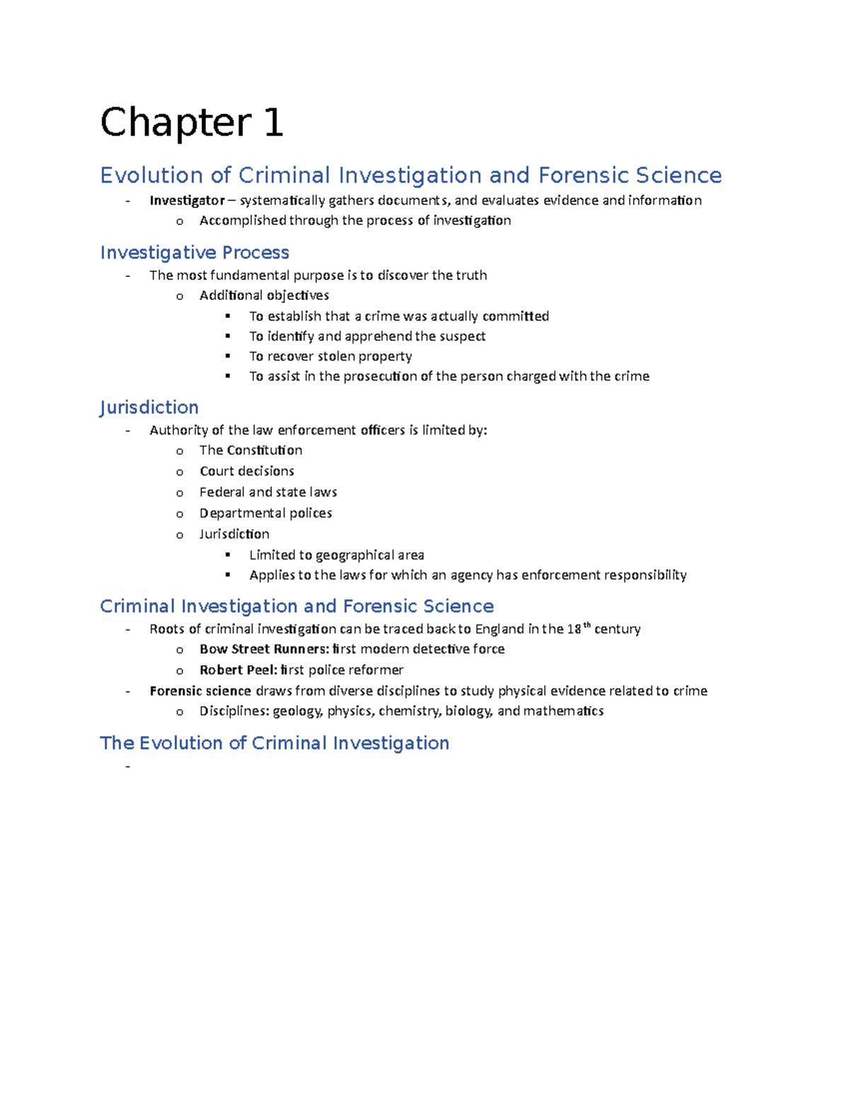 Chapter 1 - Evolution of Criminal Investigation & Forensic Science - Studocu