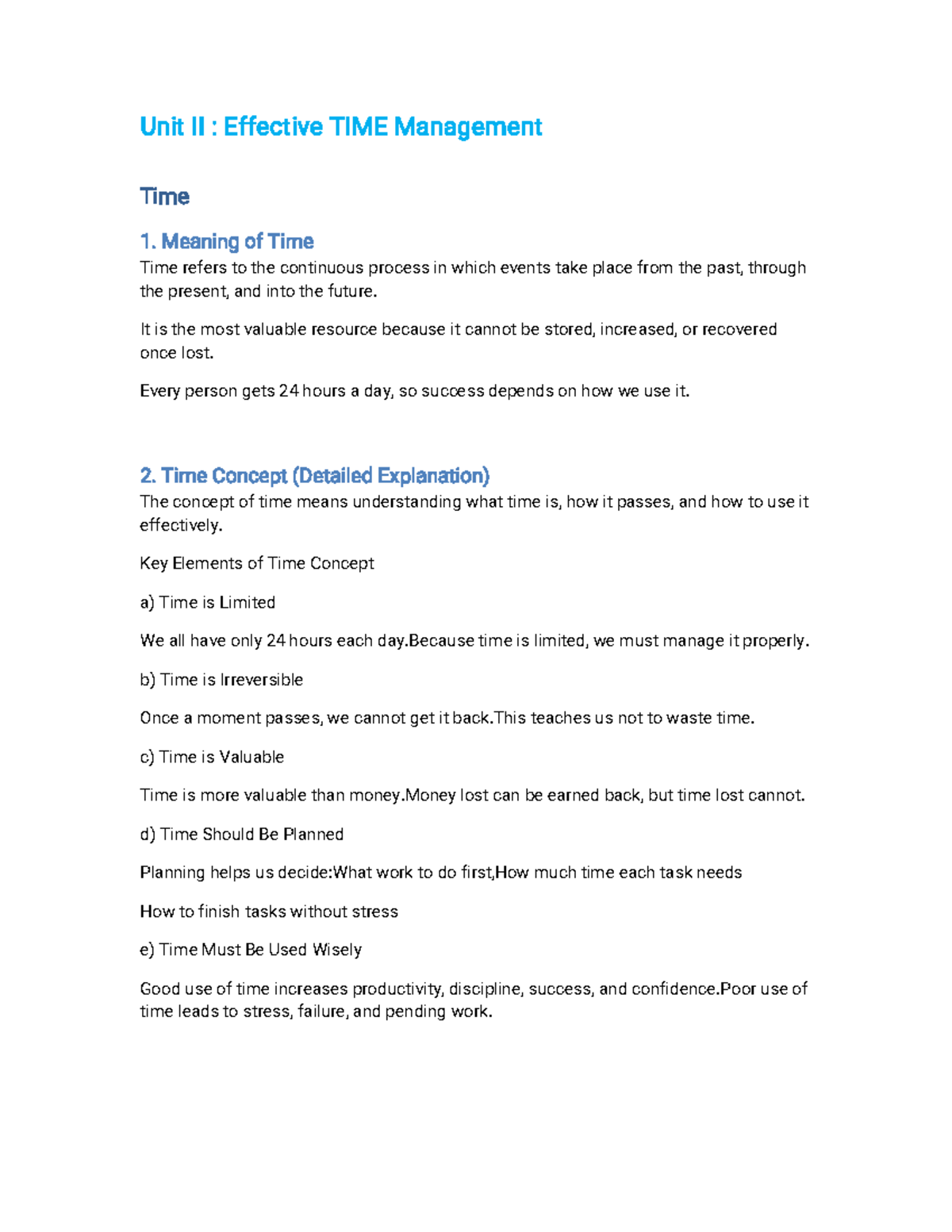 Effective Time Management Techniques - BCA Unit 2 Study Guide - Studocu