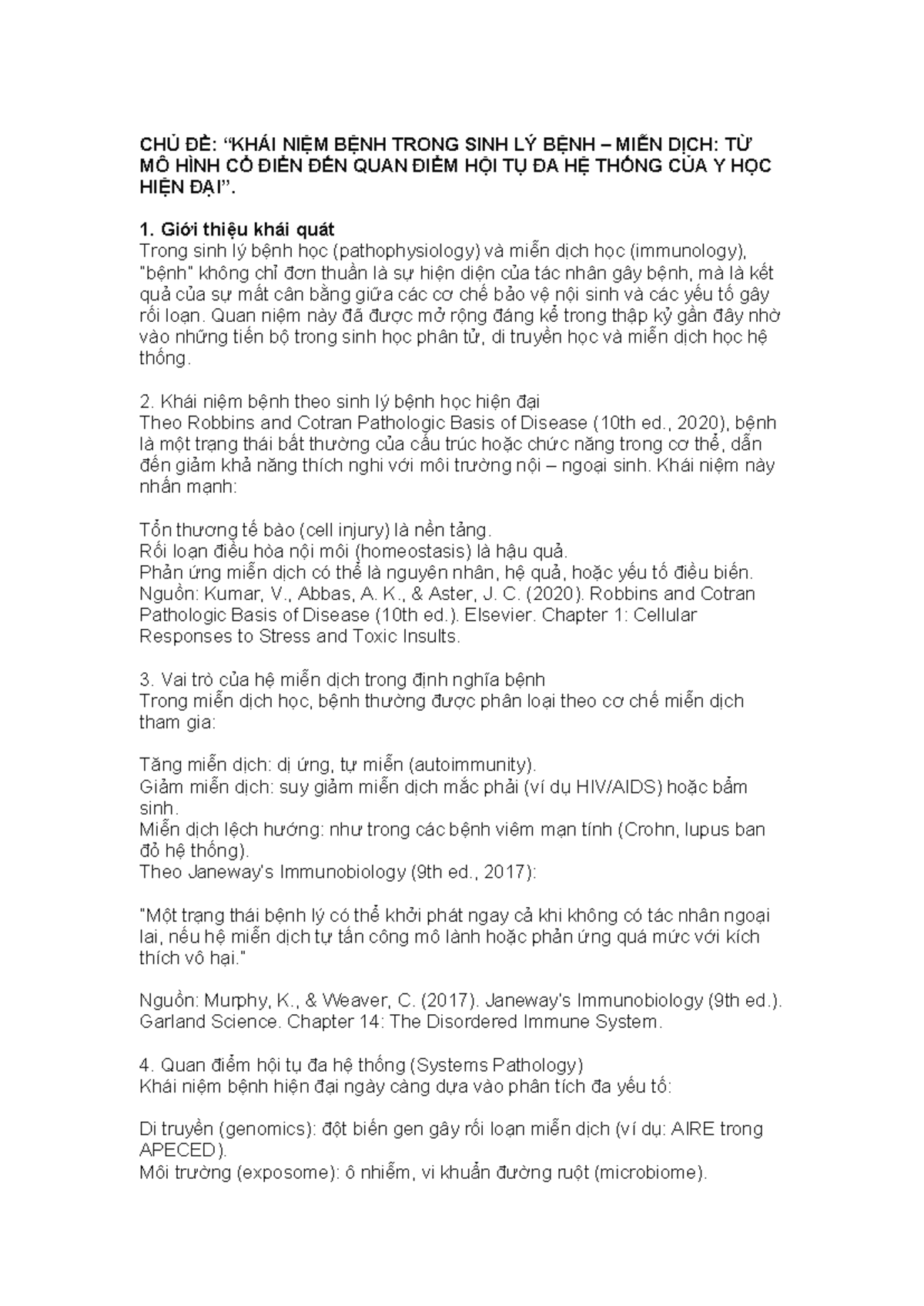 KHÁI NIỆM VỀ BỆNH TRONG SINH LÝ BỆNH VÀ MIỄN DỊCH - SLB - Studocu