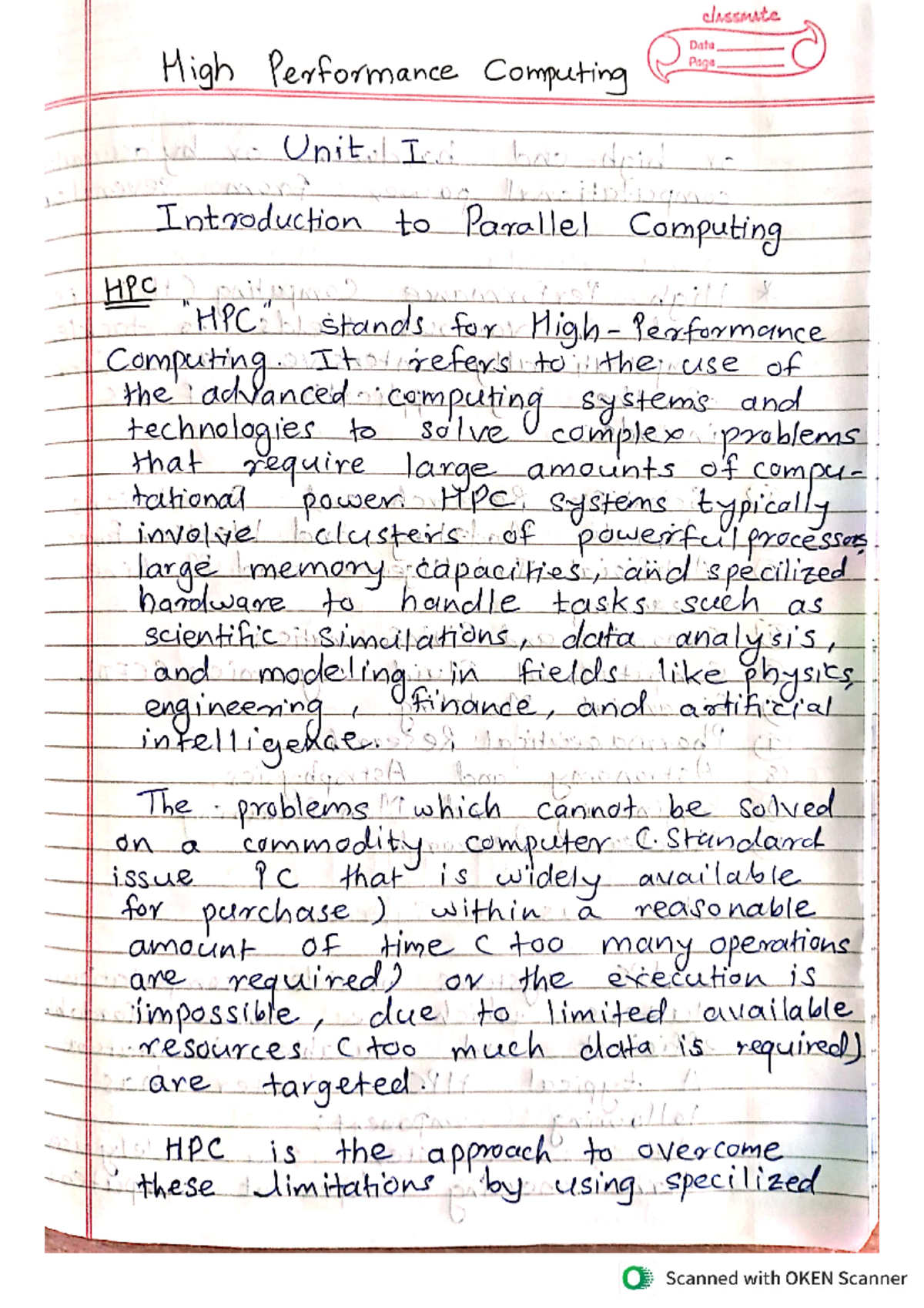 HPC-u1 - Notes of unit one for reference - classmate Date High ...
