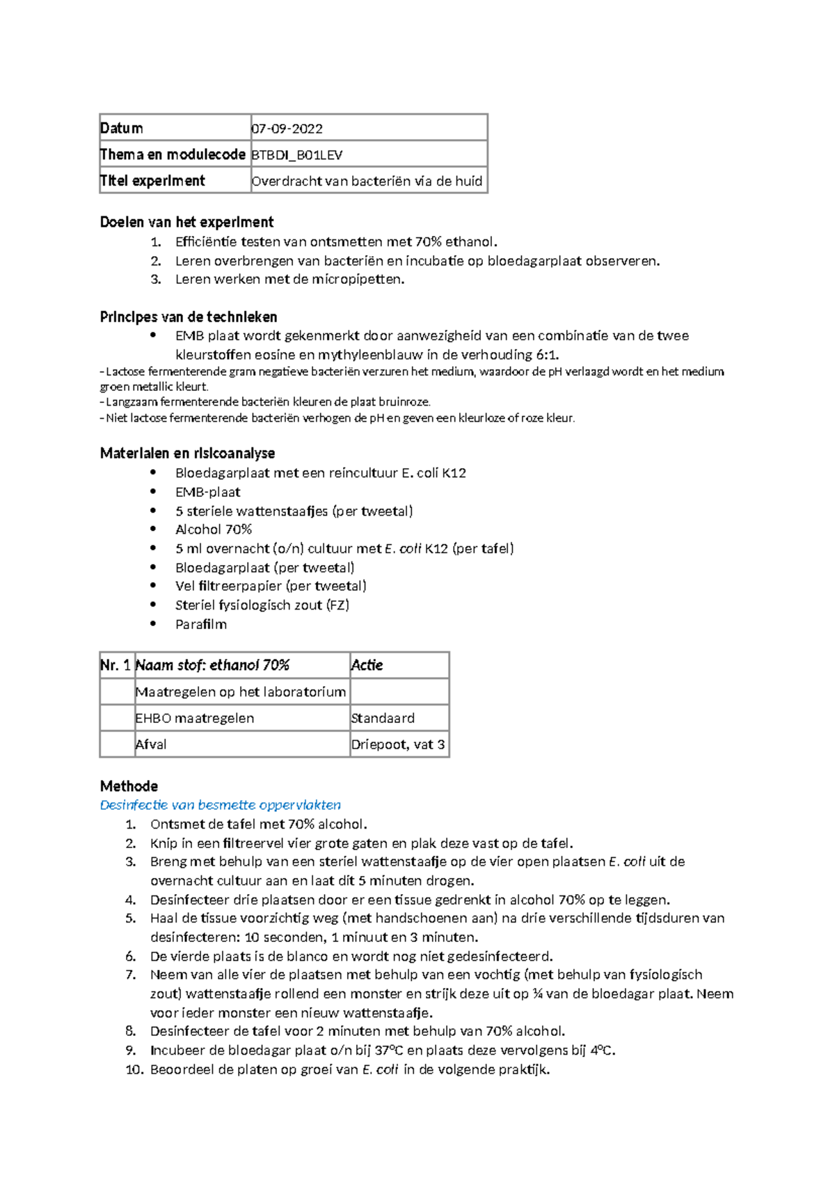 Labjournaal - Datum 07-09- Thema en modulecode BTBDI_B01LEV Titel ...