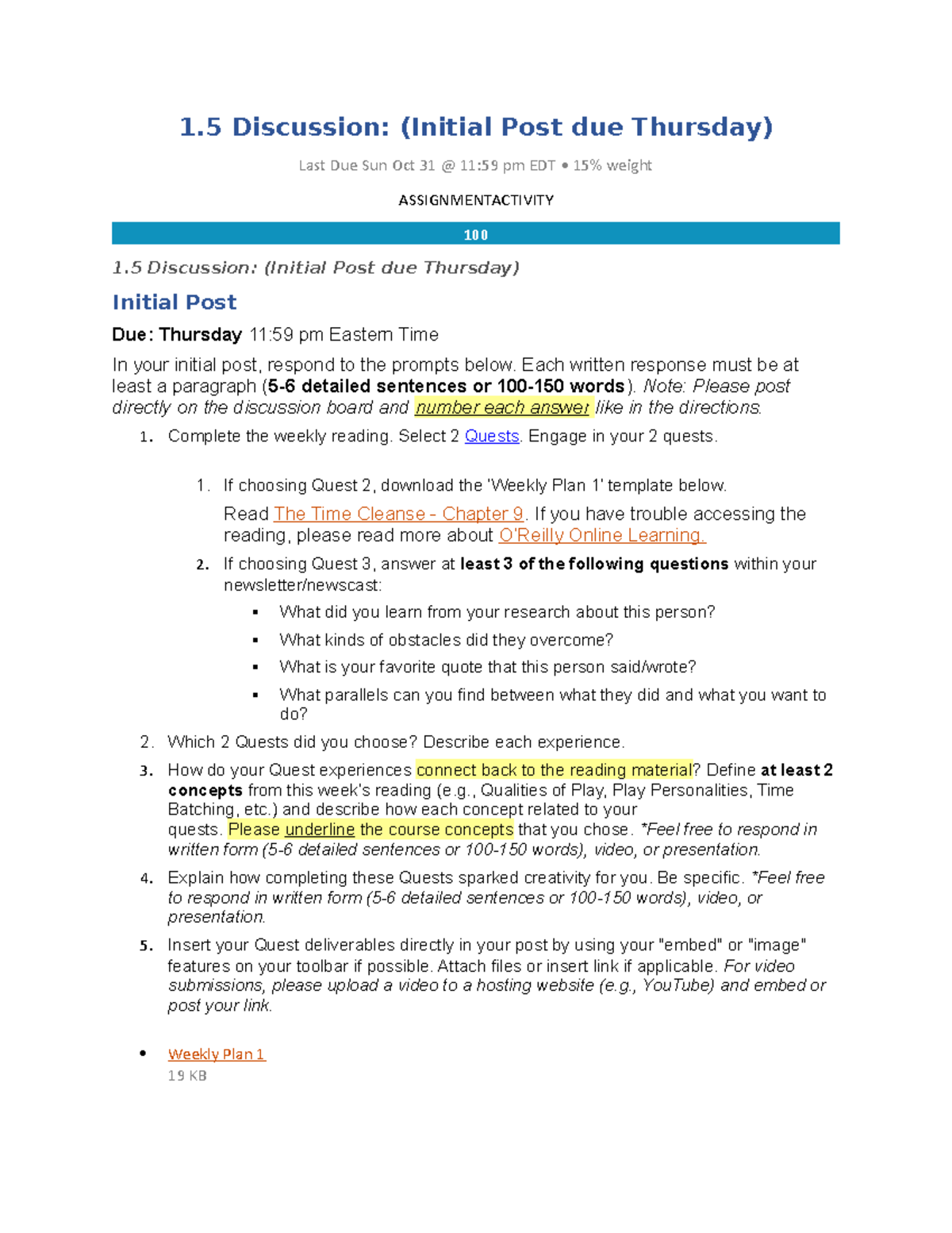 1.5 Discussion Assignment: Exploring Quests and Creativity - Studocu