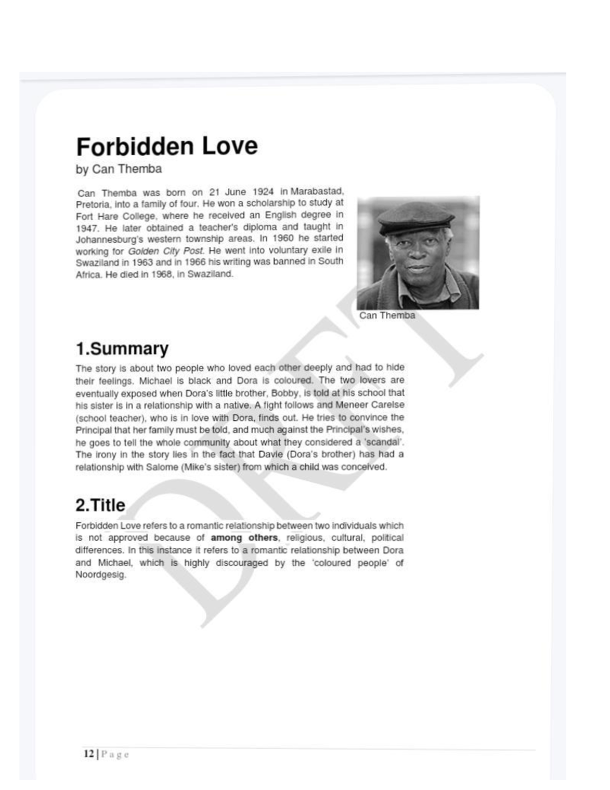 Forbidden Love: Summary & Analysis of Themes and Motifs - Studocu
