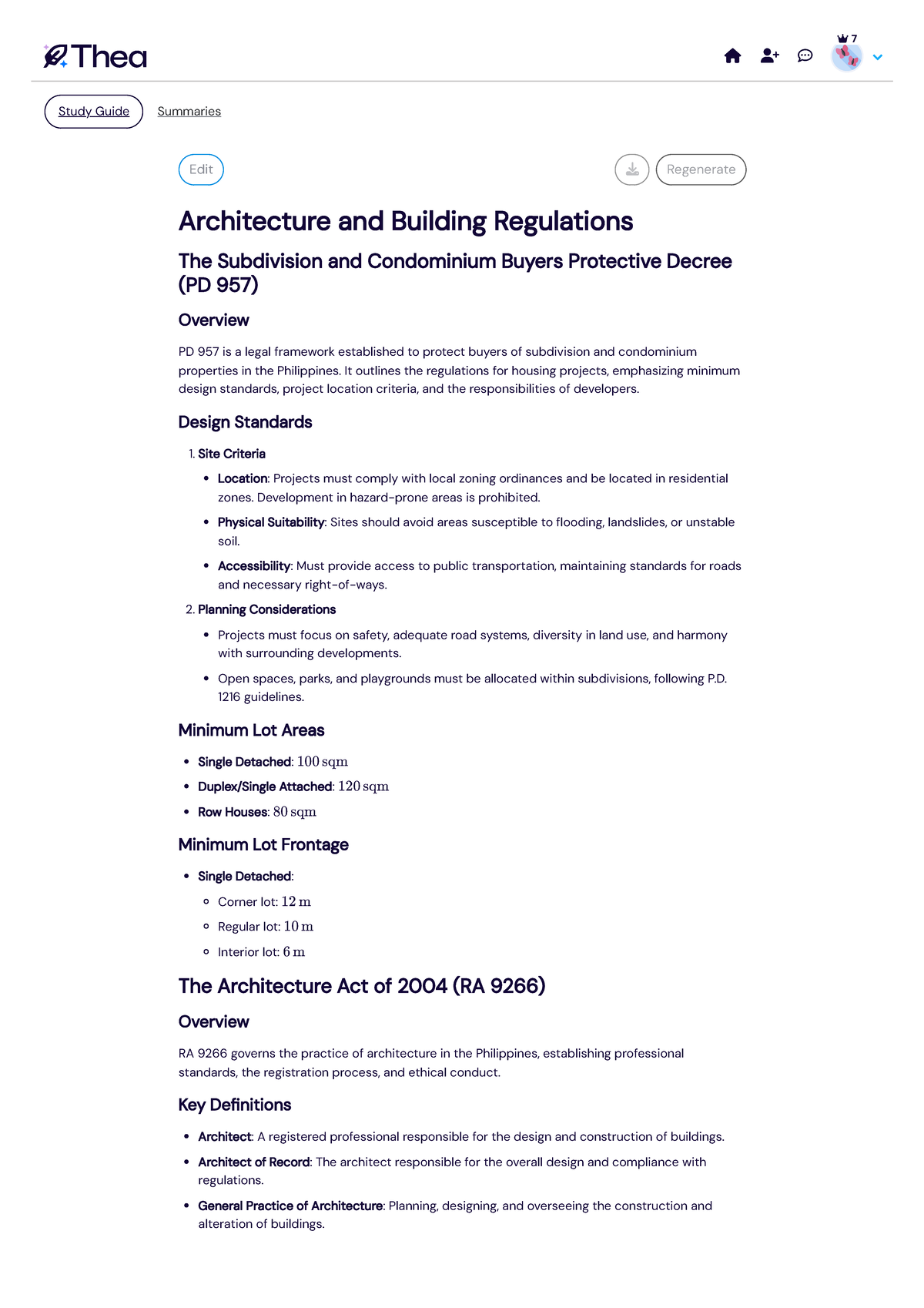 Study Guide: Architecture & Building Regulations (PD 957, RA 9266 ...