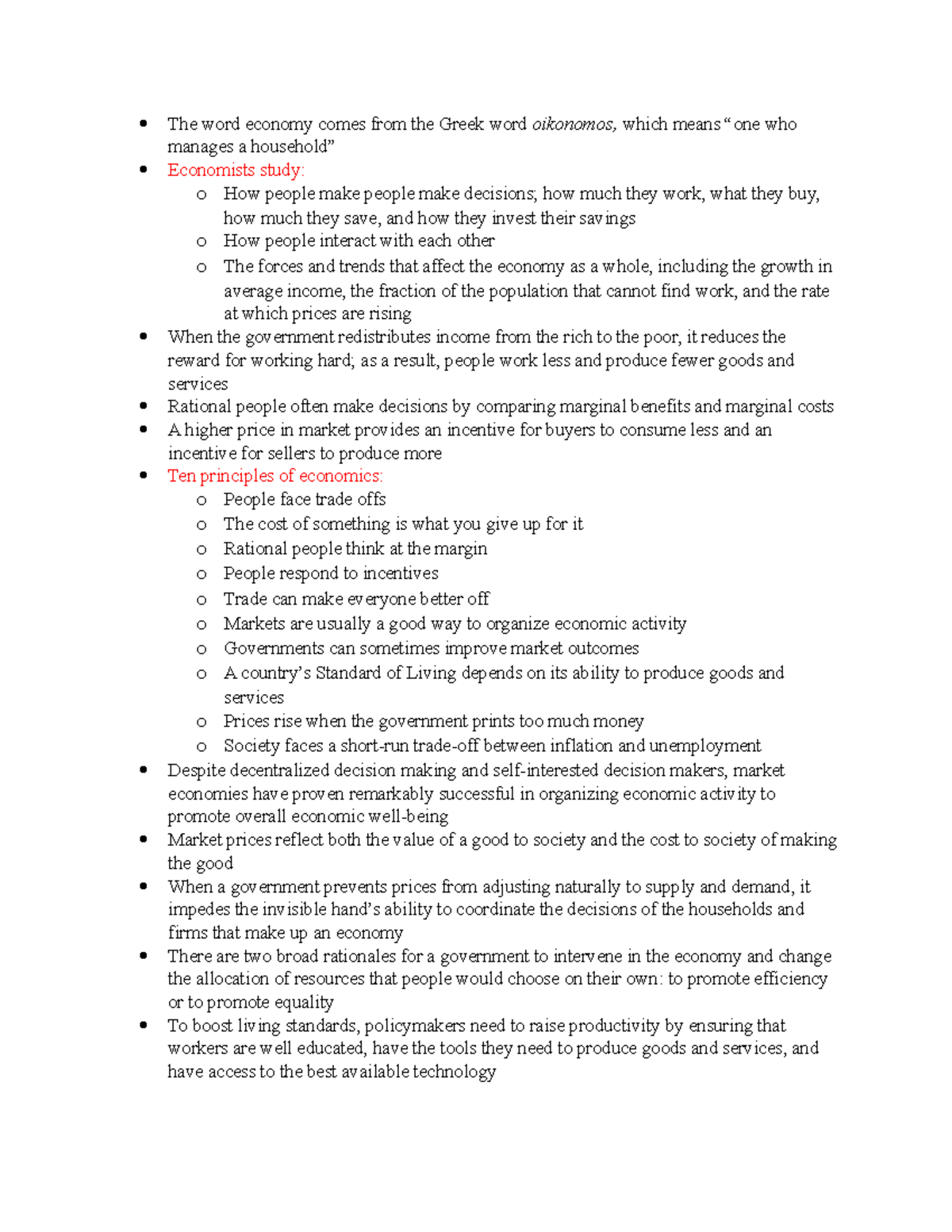 Chapter 1 Textbook Notes - The word economy comes from the Greek word ...