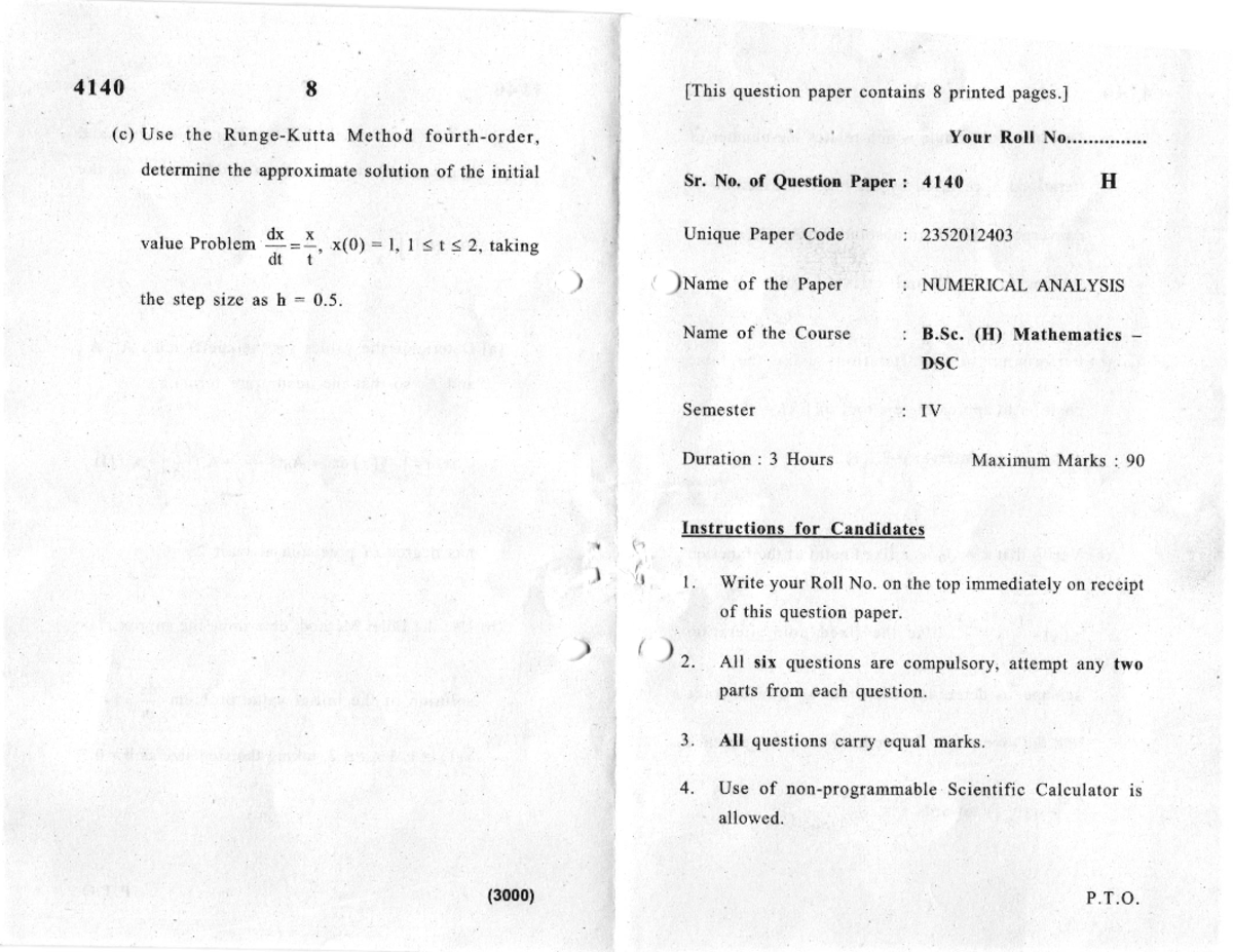 Numerical Analysis Question Paper 4140 - B.Sc. (H) Mathematics - Studocu