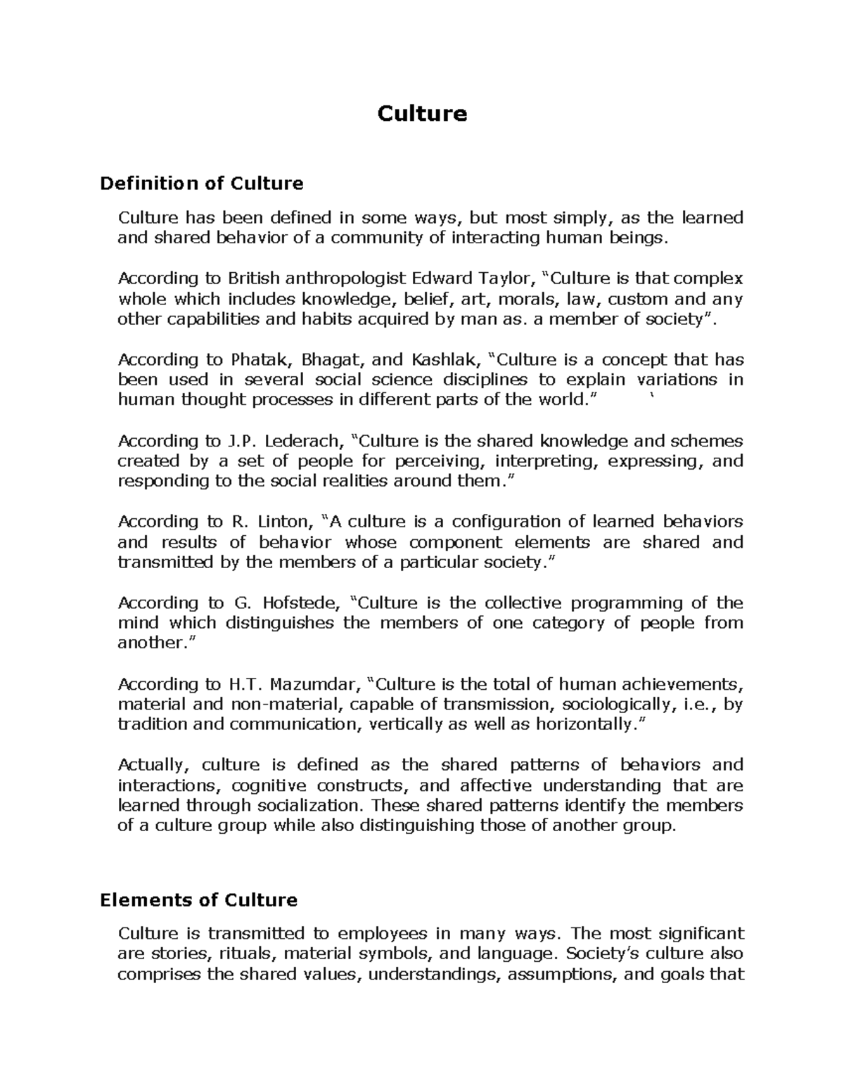 Culture reference Module 2 - Culture Definition of Culture Culture has ...