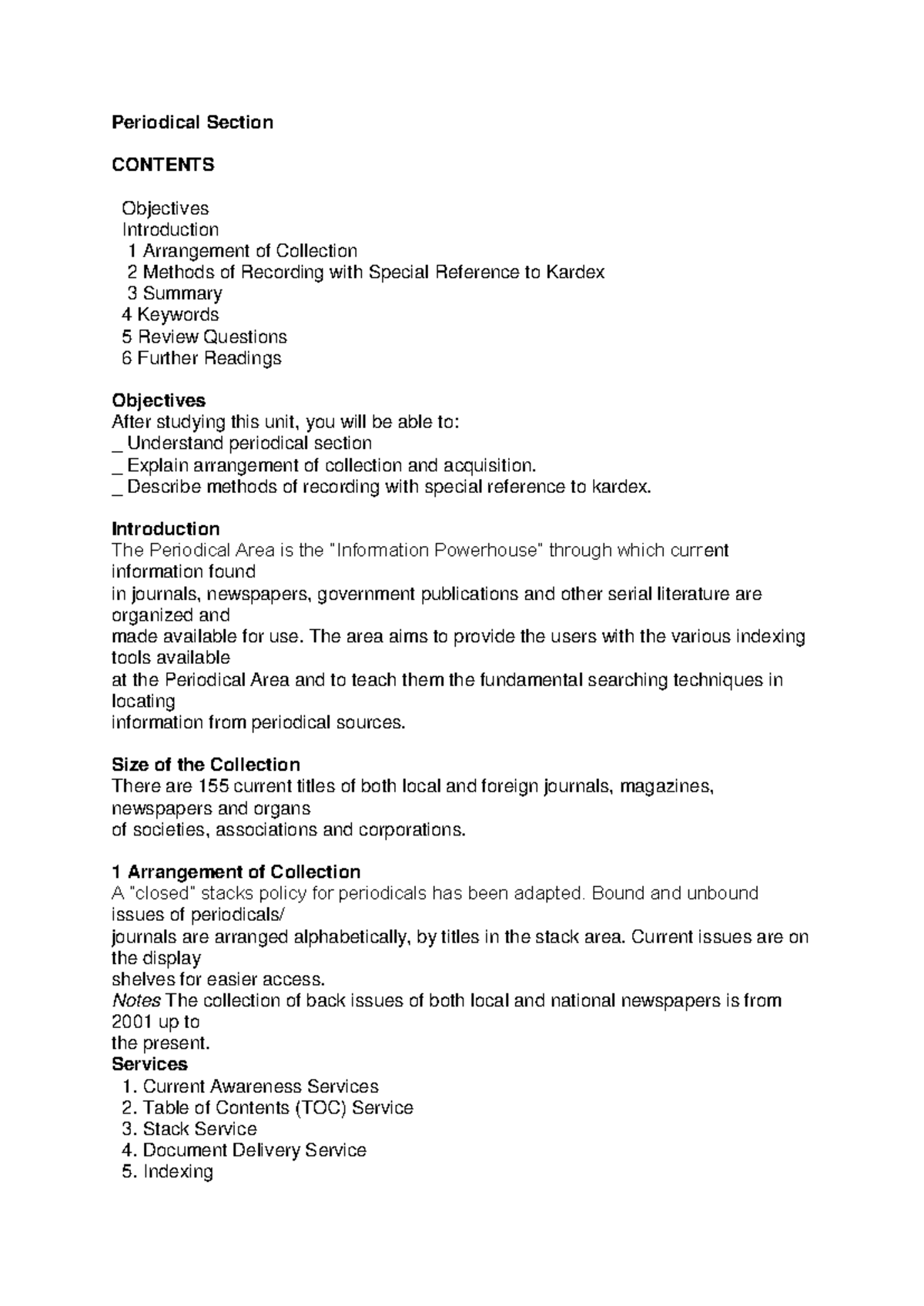 Library - Periodical Section Overview and Methods of Recording - Studocu
