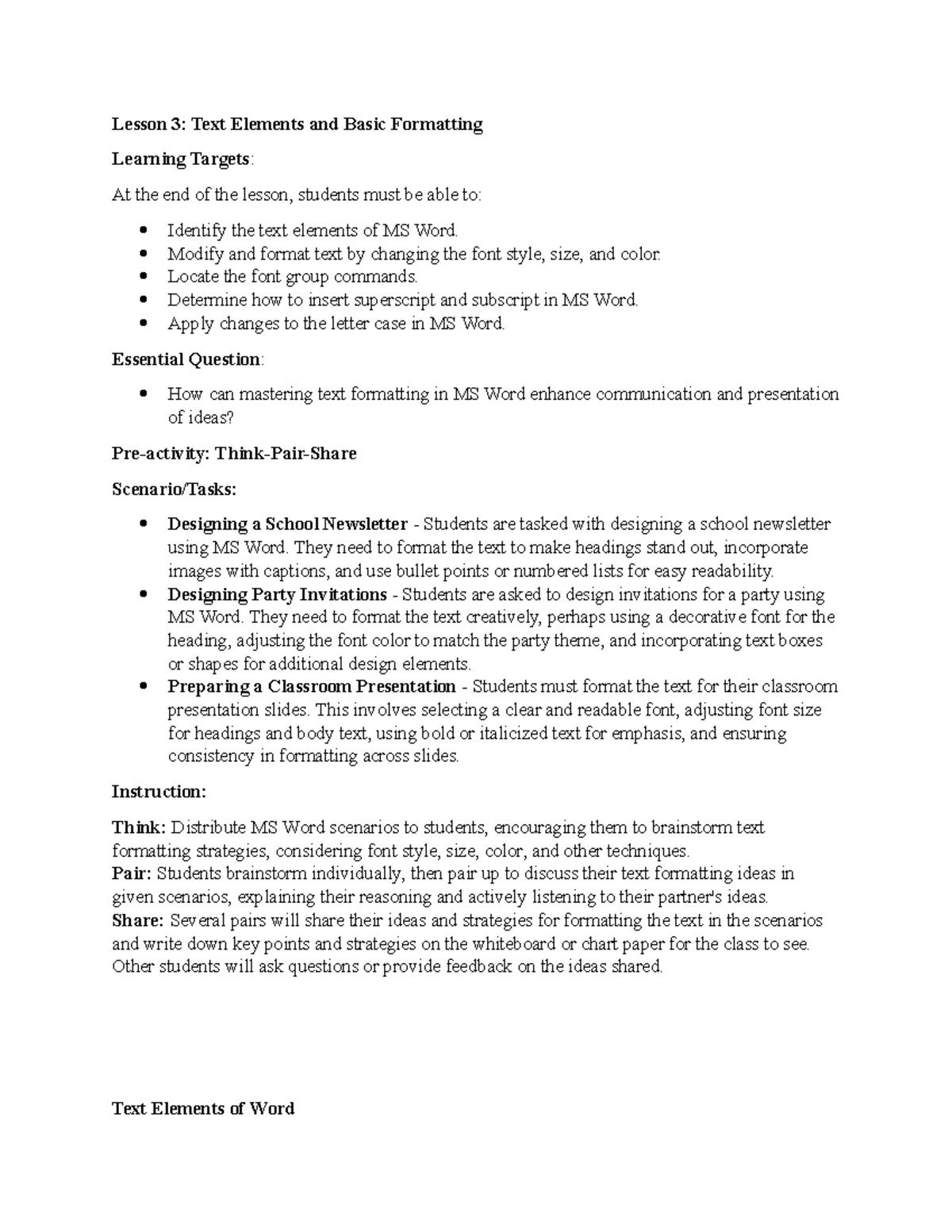 Lesson 1 - Introduction to MS Word Interface and Components - Studocu