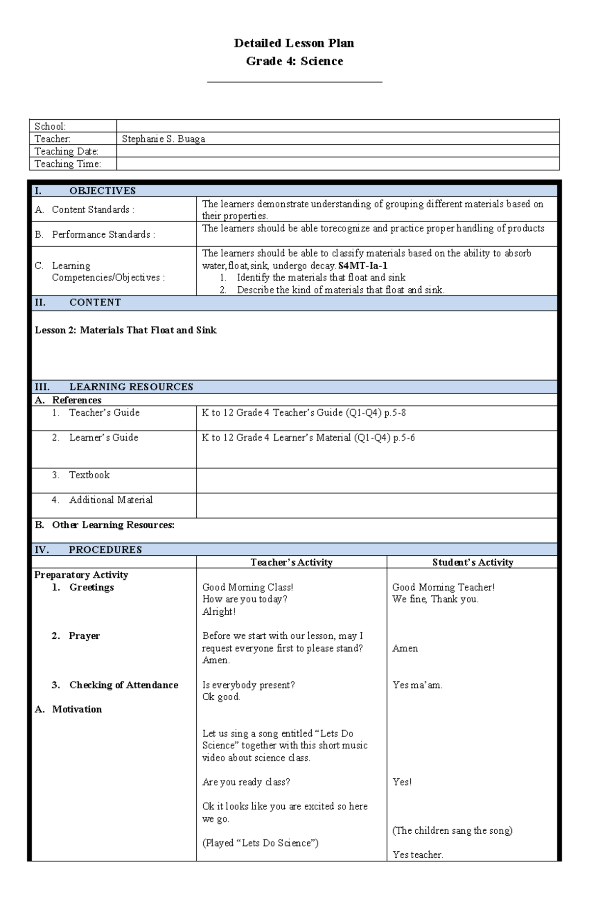 DLP Science 4 Week2 - This is a lesson plan for sience - Detailed ...