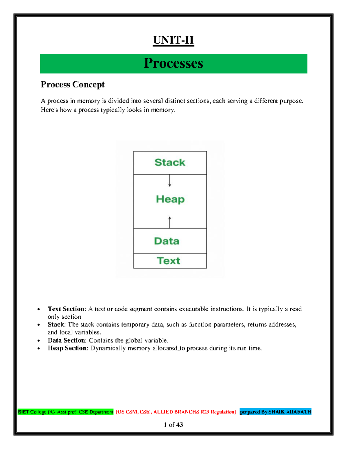 OS Processes Unit-2: Memory Management & Process States - R23 - Studocu